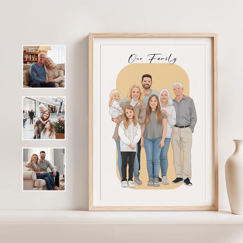 Custom Family Portrait Illustration, First Fathers Day Gift From Wife ...