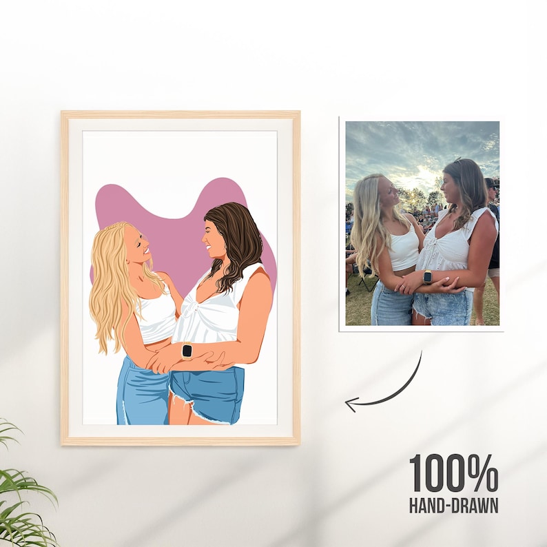 Custom Best Friend Portrait, Friendship Gift, Drawing From Photo ...
