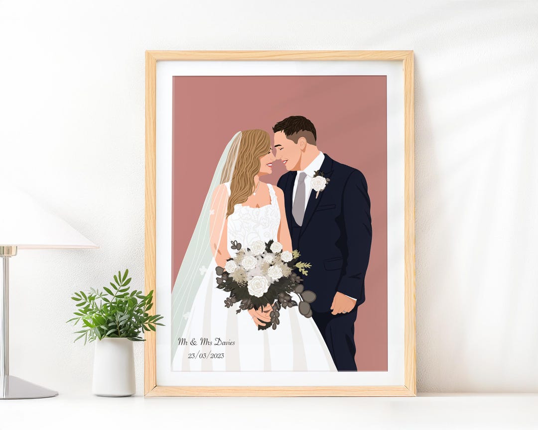 Custom Couple Drawing, Wedding Gift, Personalized Gift for Wife, Wall ...