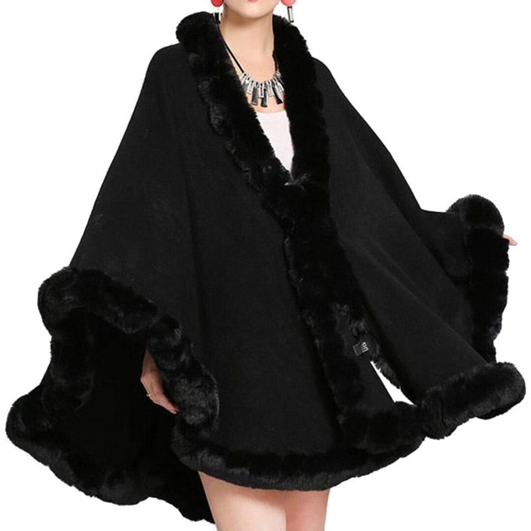 Elegant Faux Fur Trim Knit Poncho Ruana Cape - Etsy