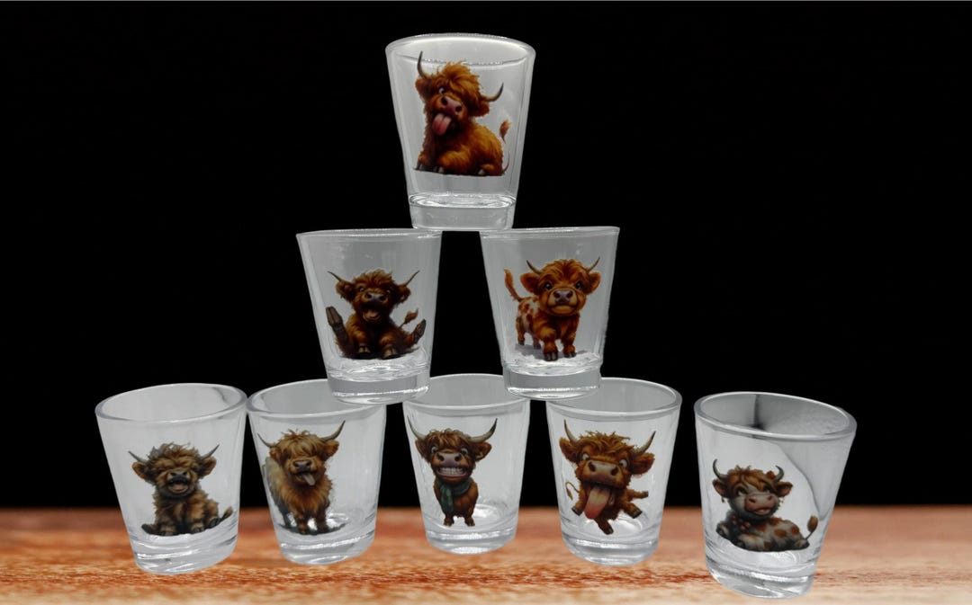 Set of 8 Highland Cow Shot Glasses | Unique Cow Lover Gifts | Cute ...