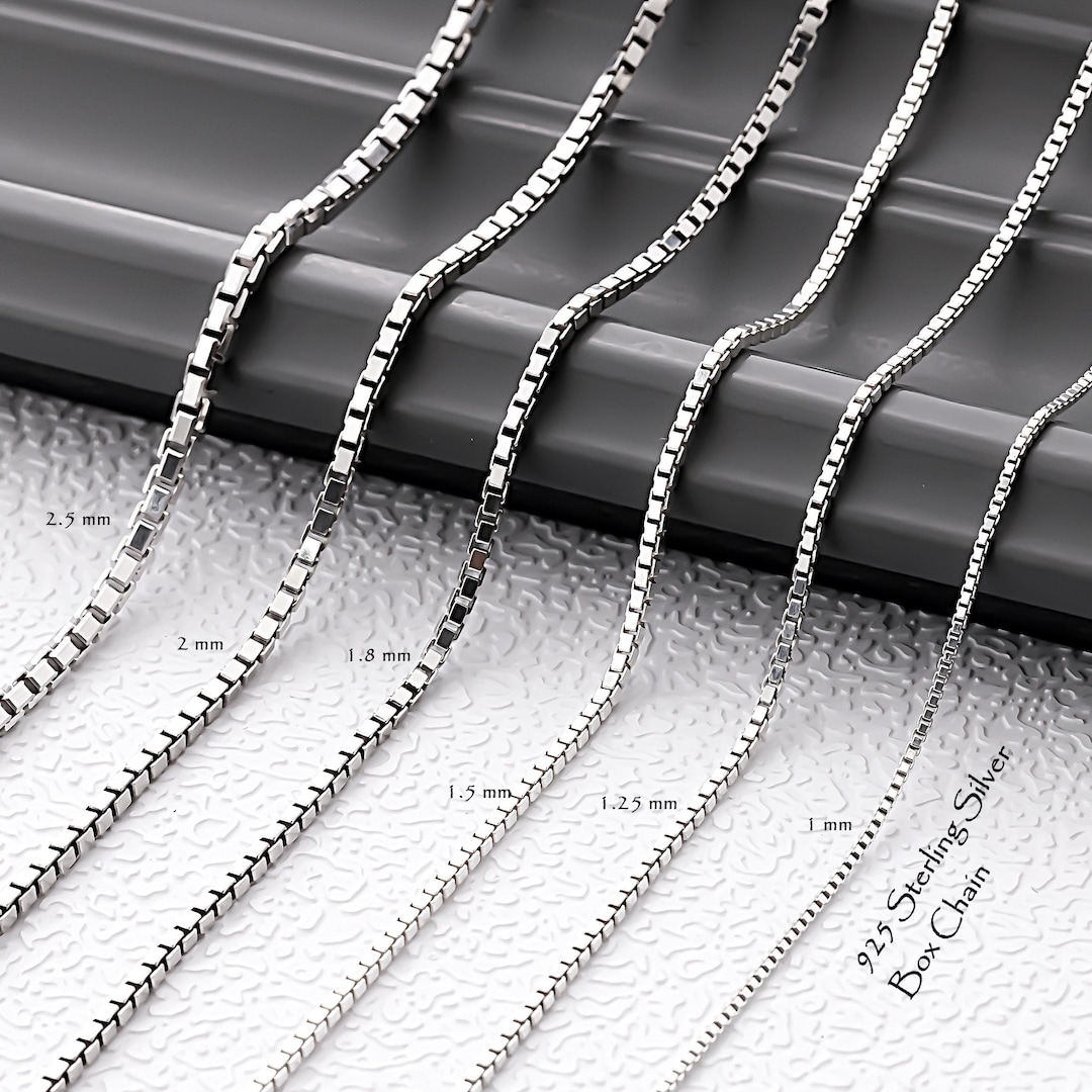 925 Sterling Silver Box Chain Necklace Women, Square Box Pendant Long ...