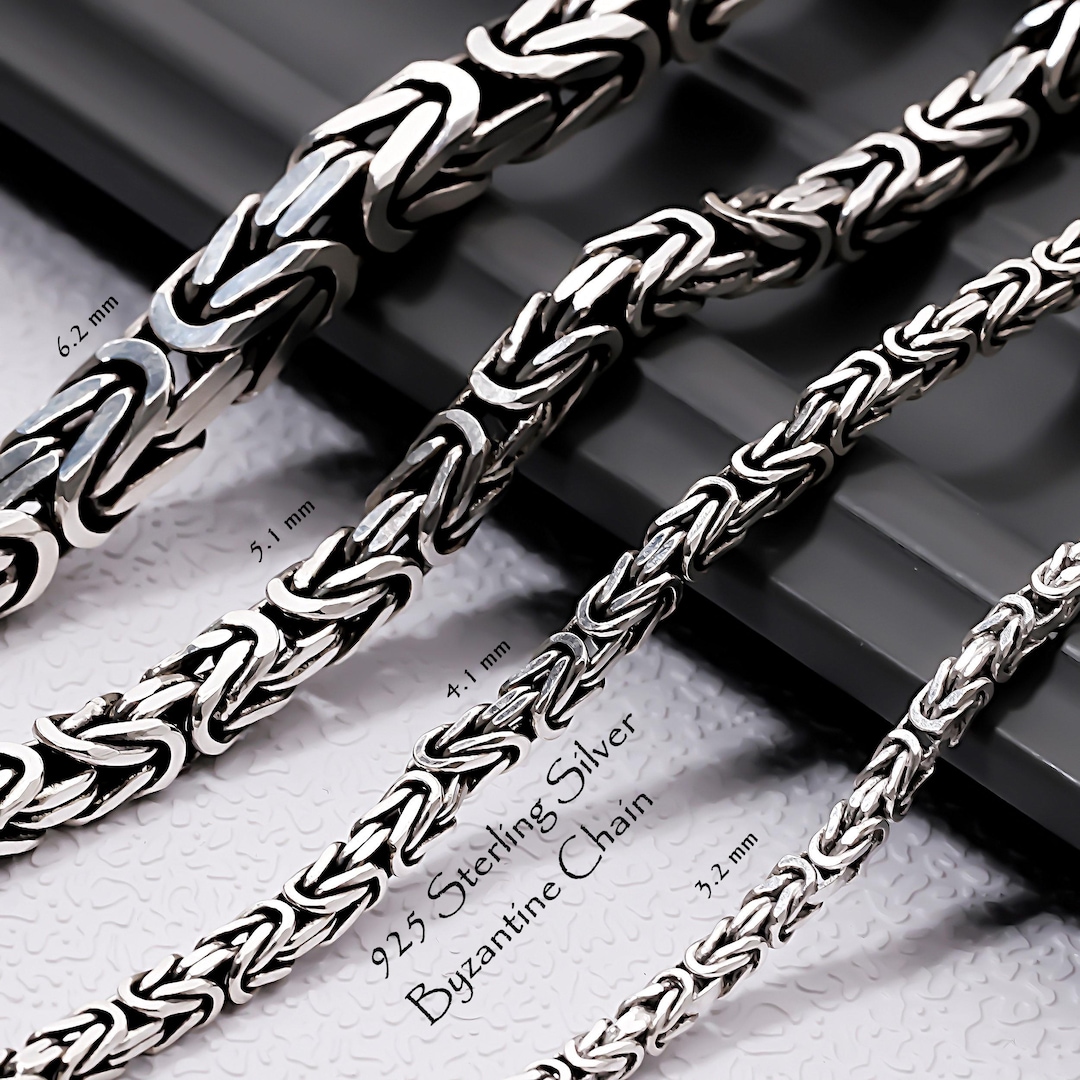 925 Sterling Silver OXIDIZED Byzantine Chain Necklace Men, Viking Bali ...