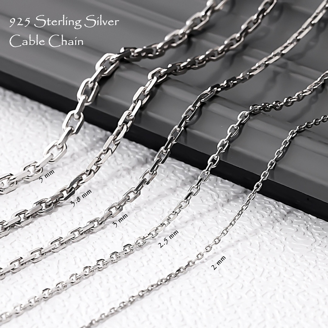 925 Sterling Silver Cable Chain Necklace Men, Anchor Pendant Solid Long ...
