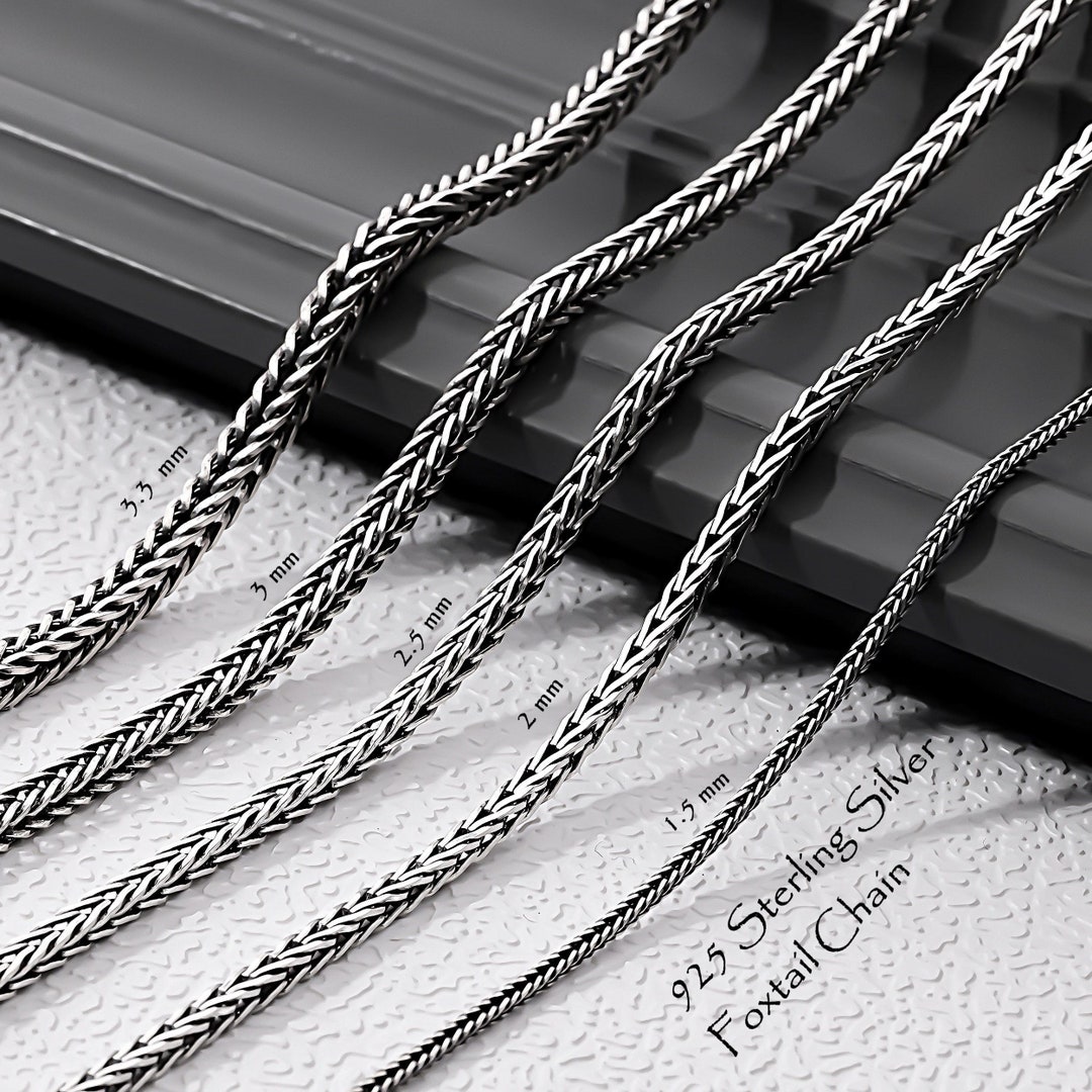 925 Sterling Silver Foxtail Chain Necklace Men, Wheat Bali Oxidized ...