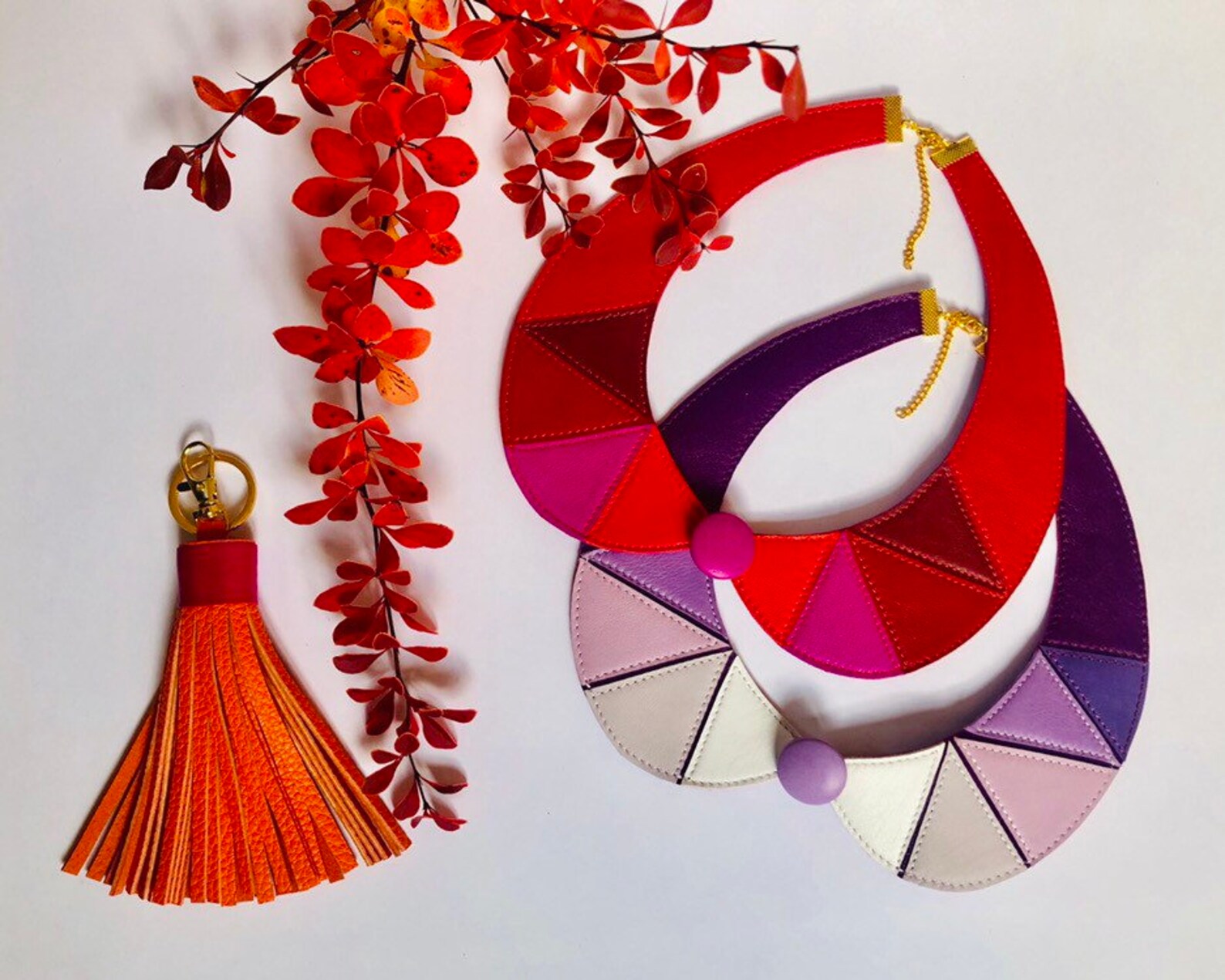 Orange Leather Tassel Keychain Tassel Key Ring With Clasp Keyring Bag ...