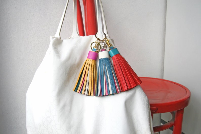 Colorful Leather Tassel Fringe Keychain Key Chain Bag Charm - Etsy