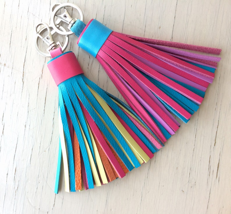 Leather Tassel Keychain Large Tassel Multicolor Tassel Purse - Etsy