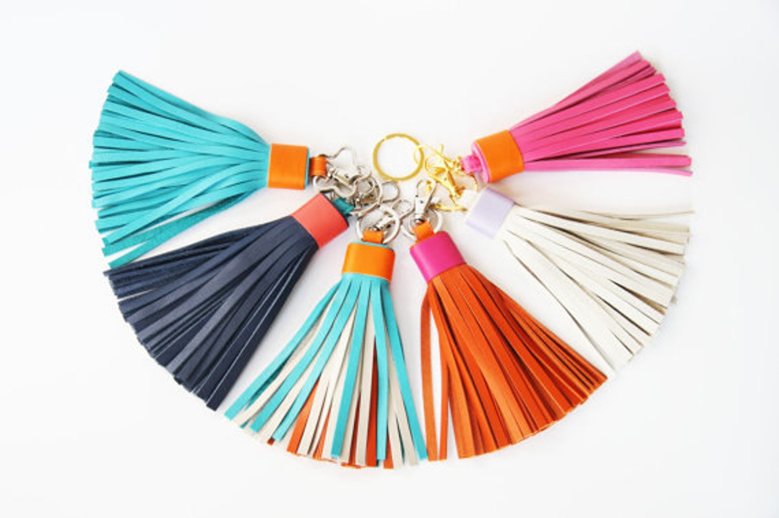 Orange Leather Tassel Keychain, Key Ring With Clasp, Bag Charm - Etsy