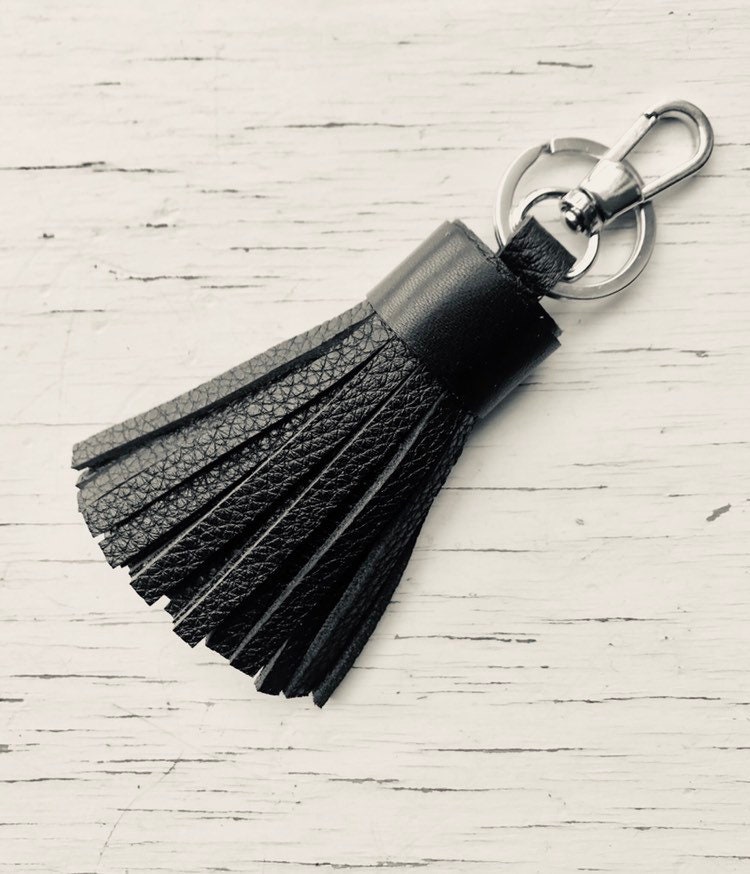 Leather Tassel Key Chain Black Leather Tassel Key Fob Bag Purse Tassel ...
