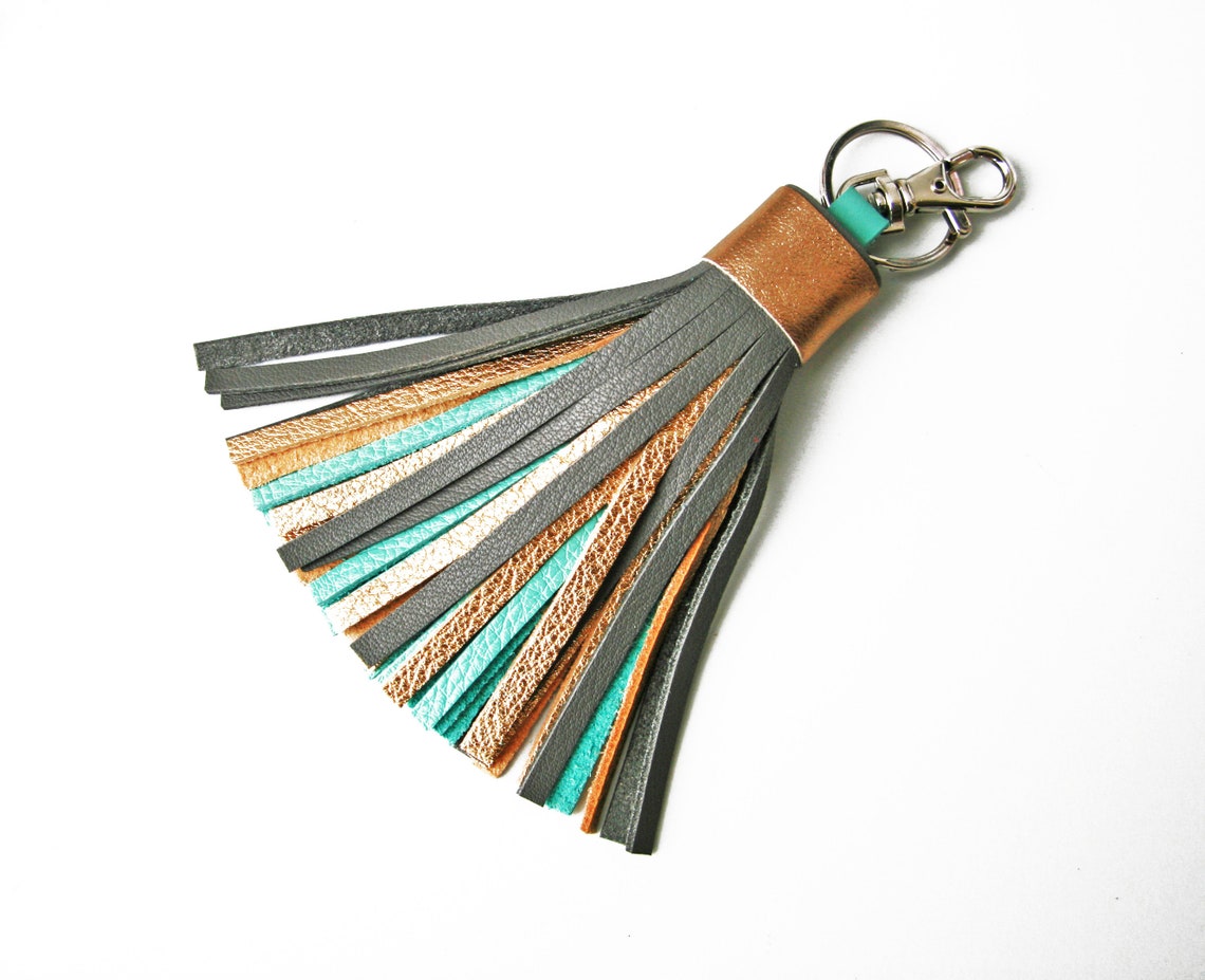 Colorful Leather tassel Fringe Keychain Key chain Bag charm | Etsy