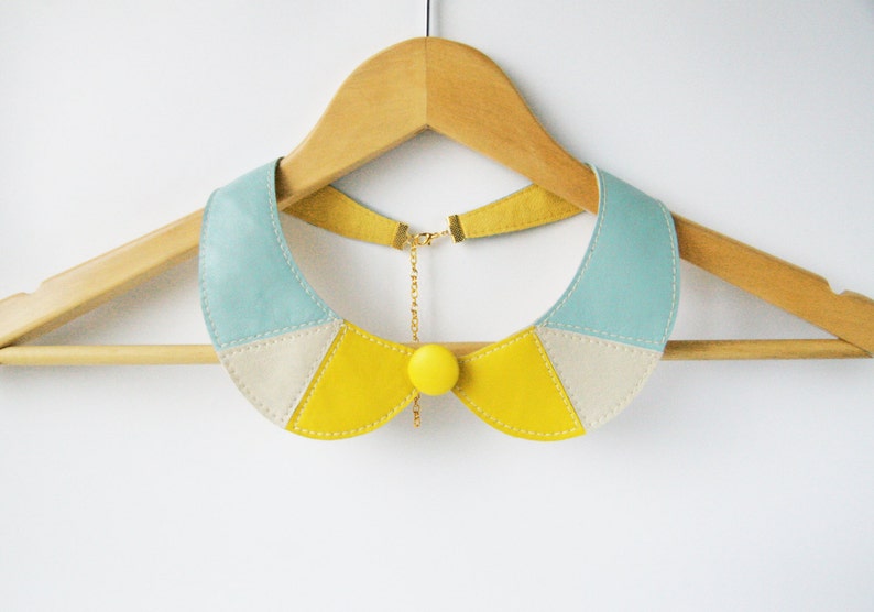 Peter Pan Detachable Collar Mint Yellow Leather Necklace Leather Bib ...
