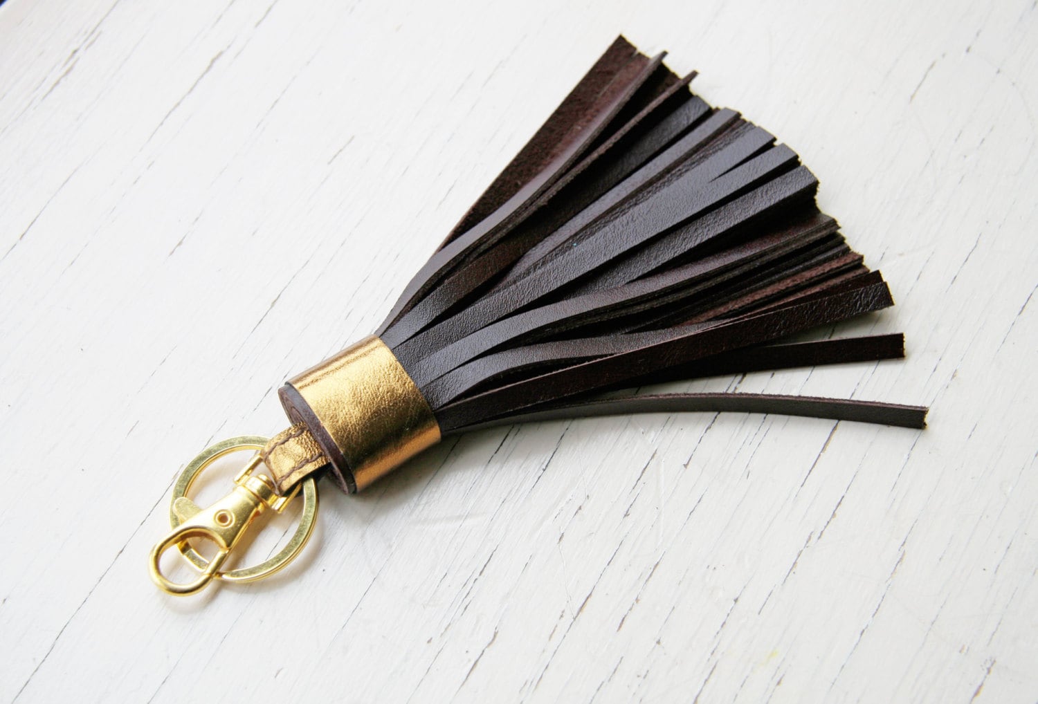 Leather Tassel Keychain Leather Tassel Key Fob Gold Accessorie - Etsy