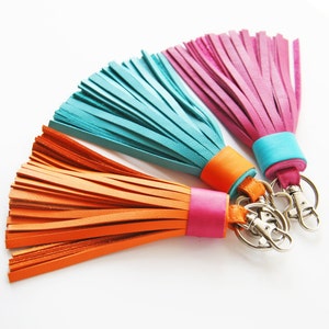 Orange Leather Tassel Keychain, Key Ring With Clasp, Bag Charm - Etsy