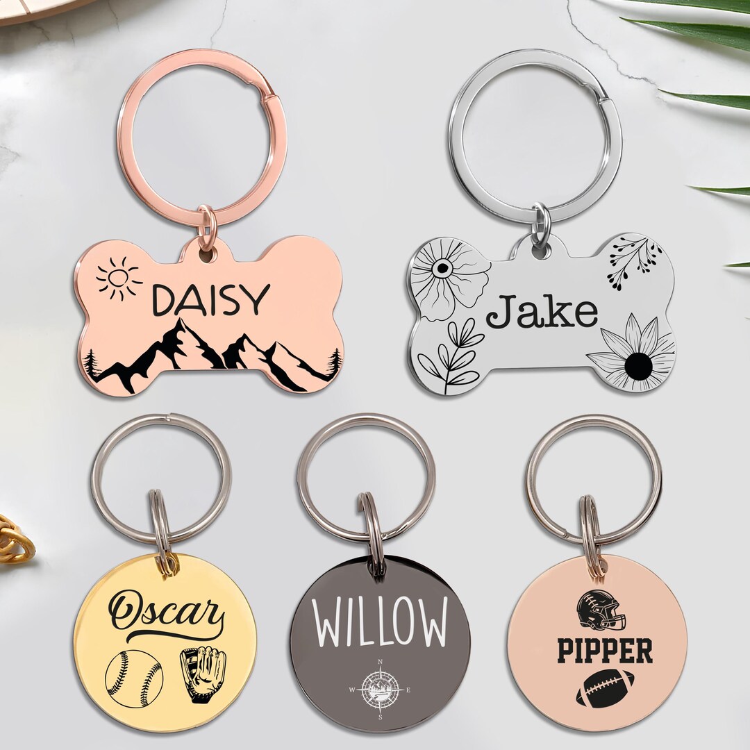 Custom Dog Bone ID Tag: Engraved Stainless Steel Pet Collar - Etsy