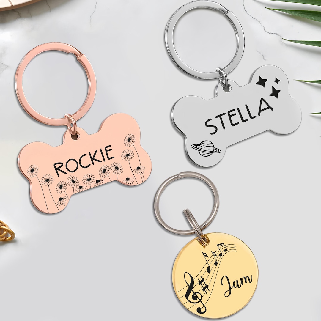 Personalized Dog Bone ID Tag: Engraved Stainless Steel Pet Collar - Etsy