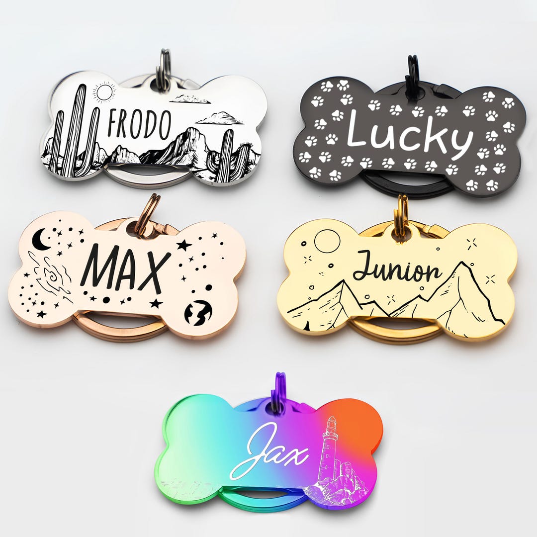 Custom Engraved Pet ID Tag: Stainless Steel Bone Shape - Etsy