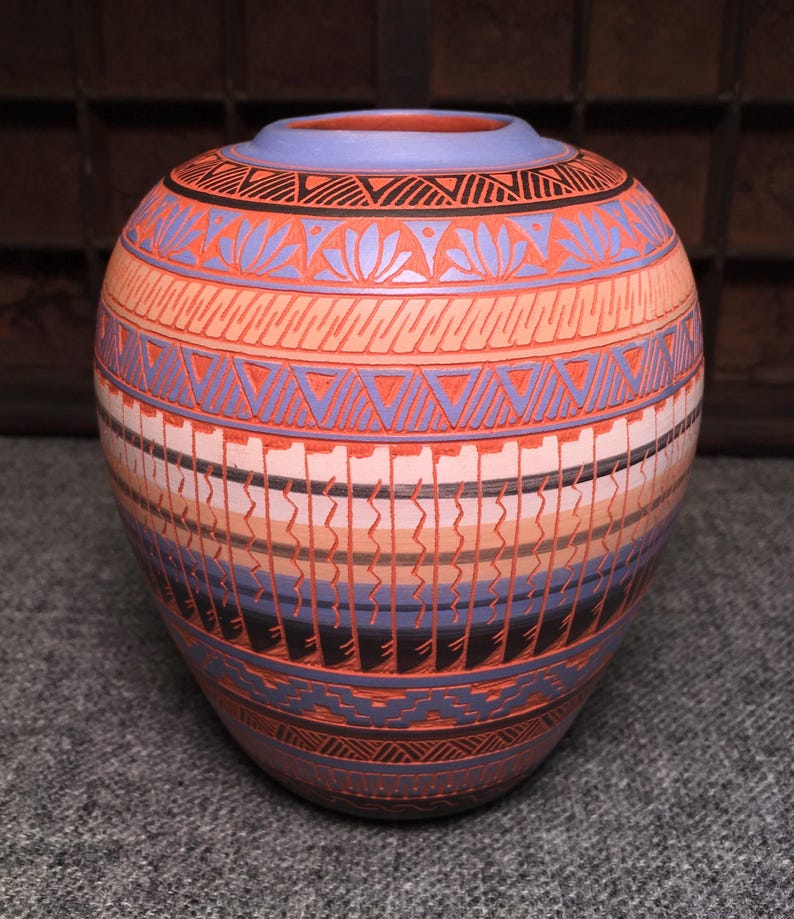 Navajo Pottery Signed Yabeny Dine Carved and Glazed Terracotta Pot - Etsy