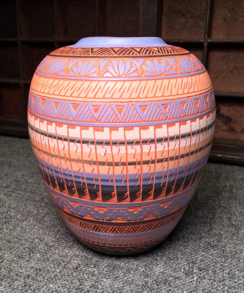 Navajo Pottery Signed Yabeny Dine Carved and Glazed Terracotta Pot - Etsy
