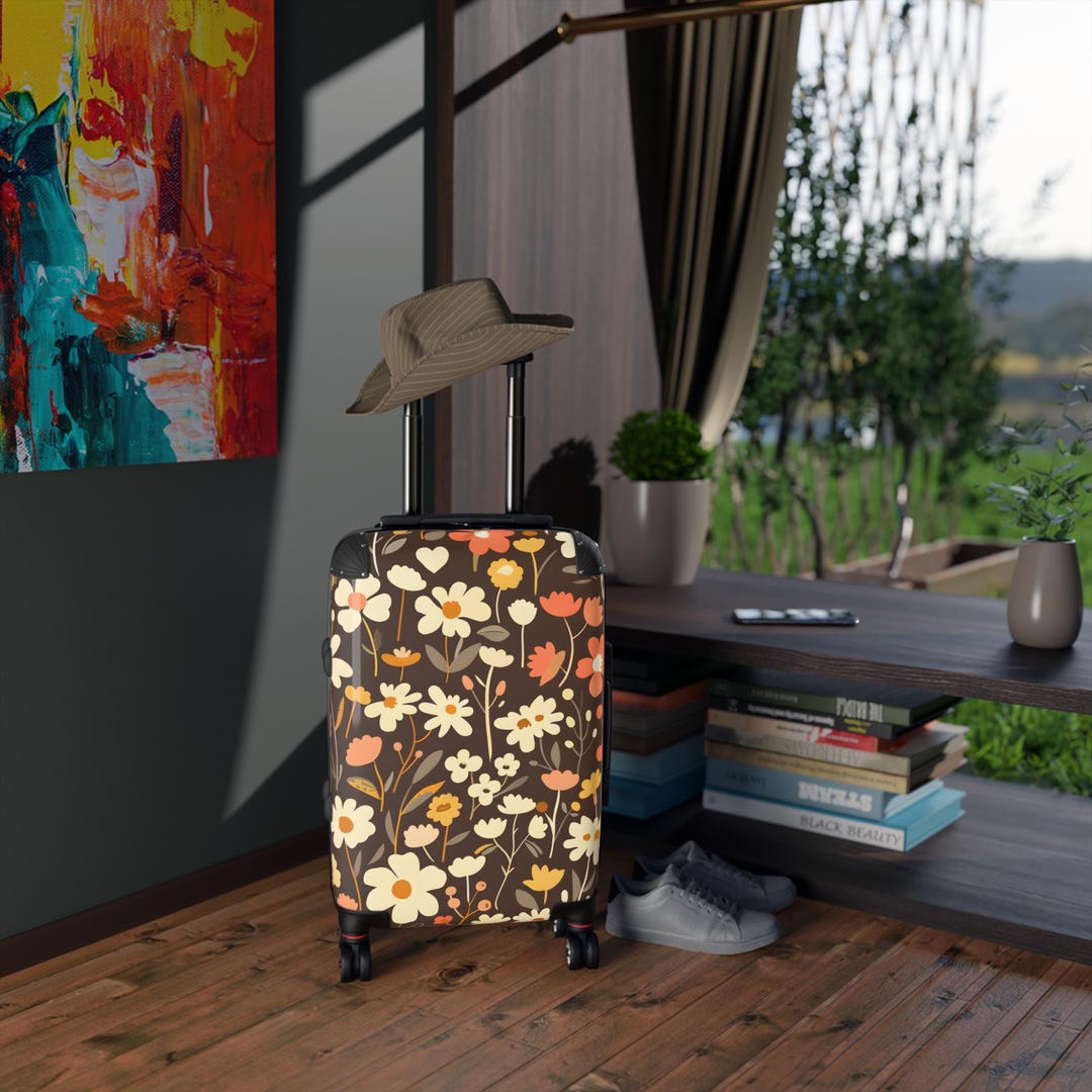 Vintage Flower Suitcase Retro Luggage Floral Travel Case Antique Floral ...