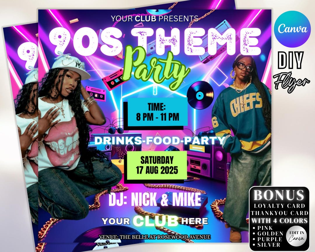 90s Throwback Party Flyer | Retro Hip-hop Event Invitation | Editable ...