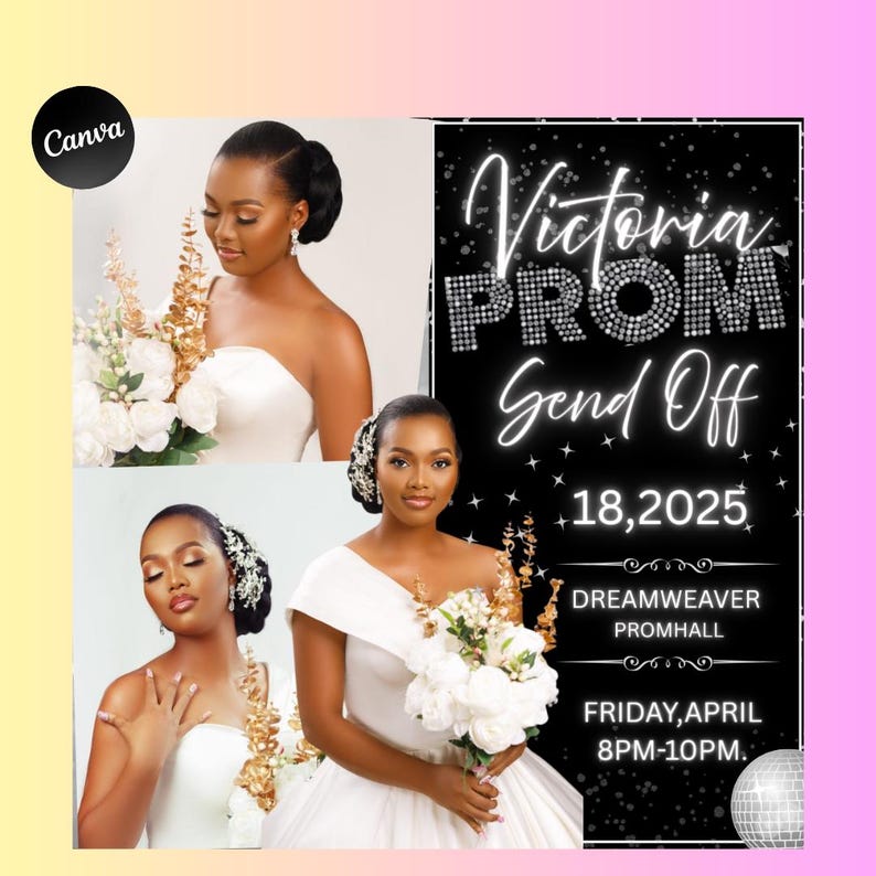 Editable Prom Send off Flyer Template Canva | Black Silver Prom ...