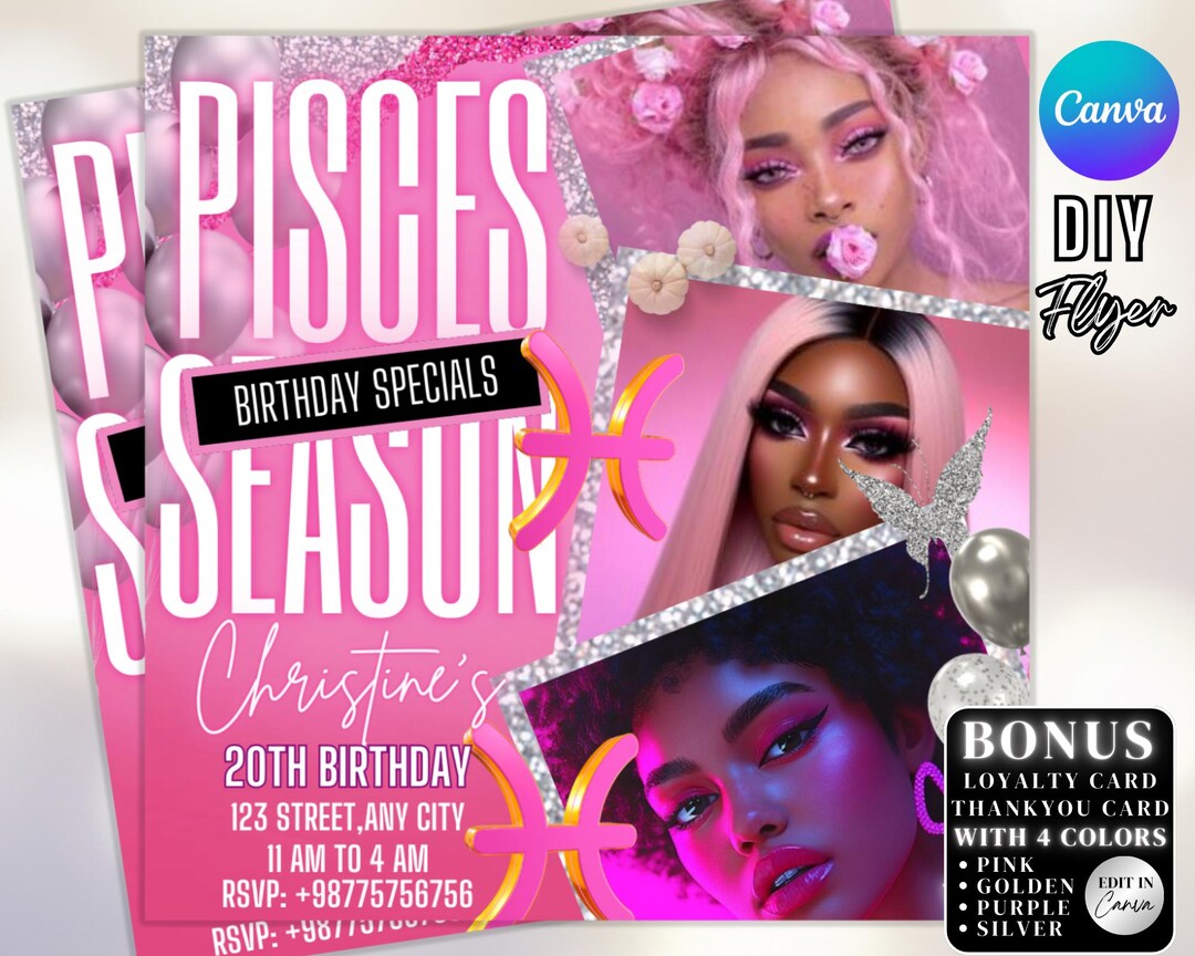 Pisces Birthday Flyer, Pisces Party Flyer, Zodiac BDAY Party Flyer ...