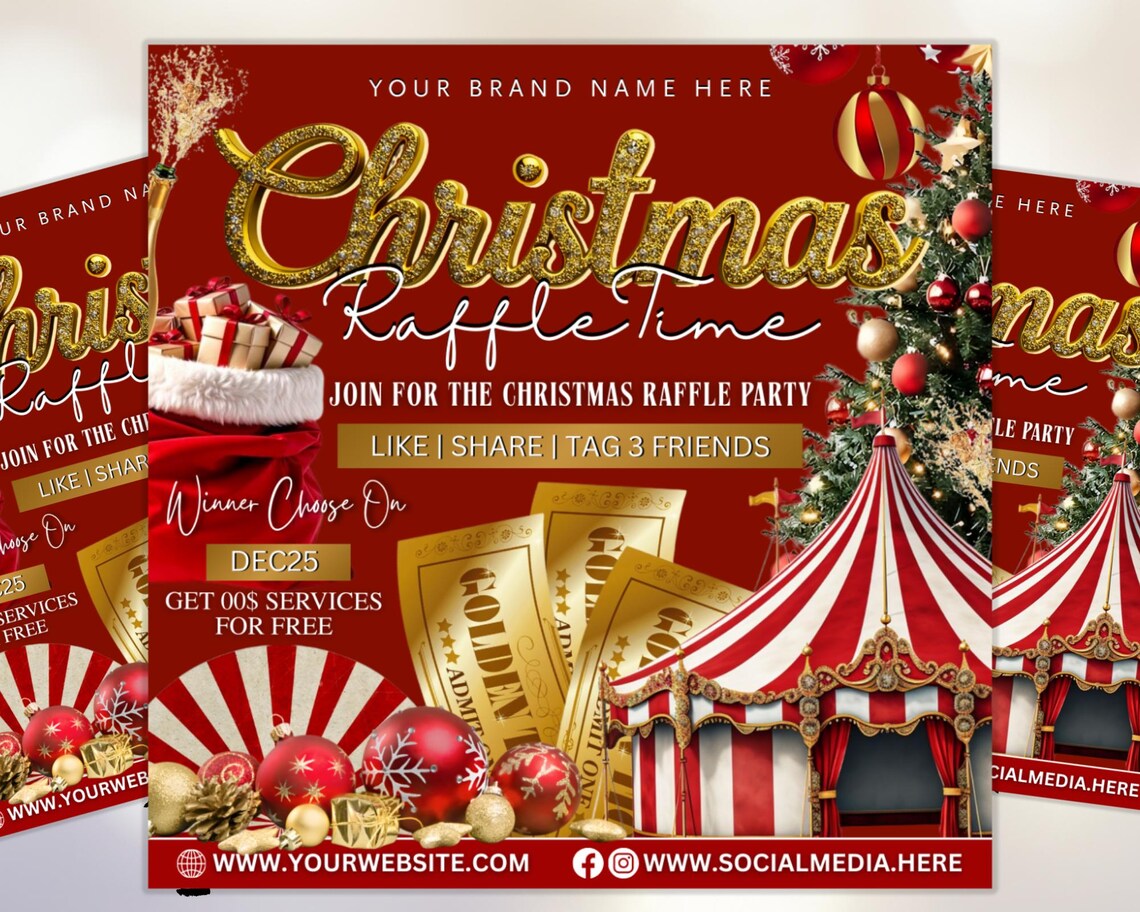 Christmas Raffle Flyer Template, Festive Holiday Giveaway (DIY Canva ...