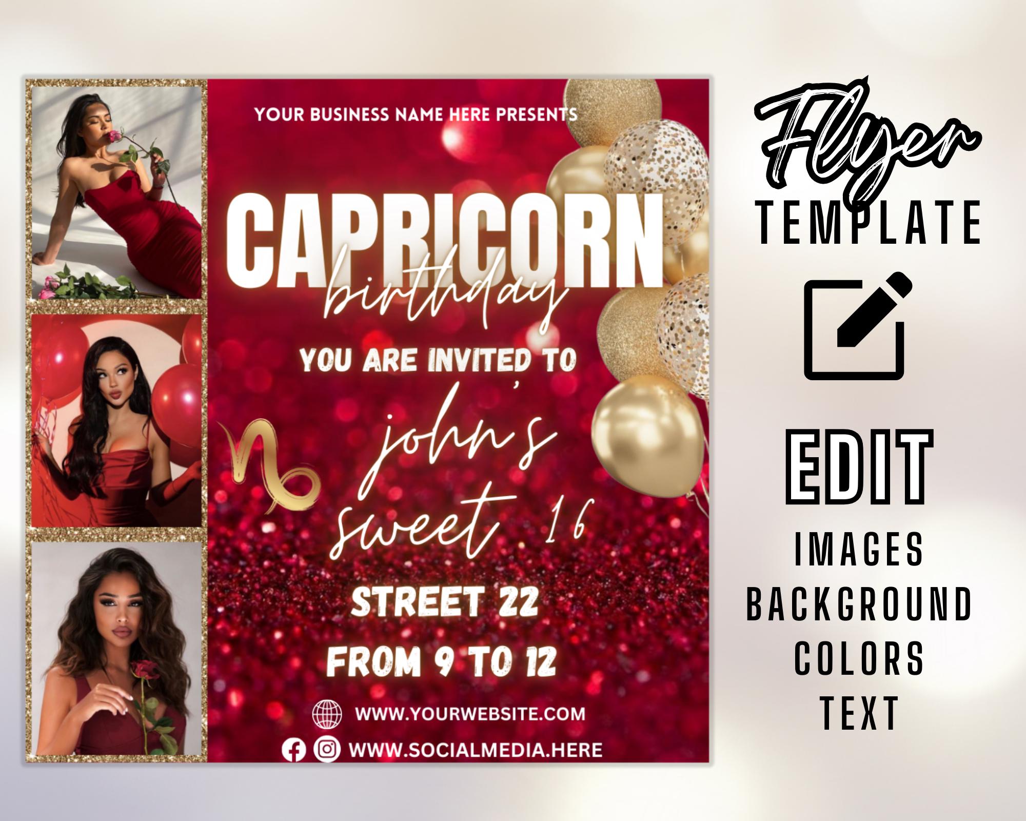 Capricorn Birthday Party Flyer: DIY Canva Template - Etsy