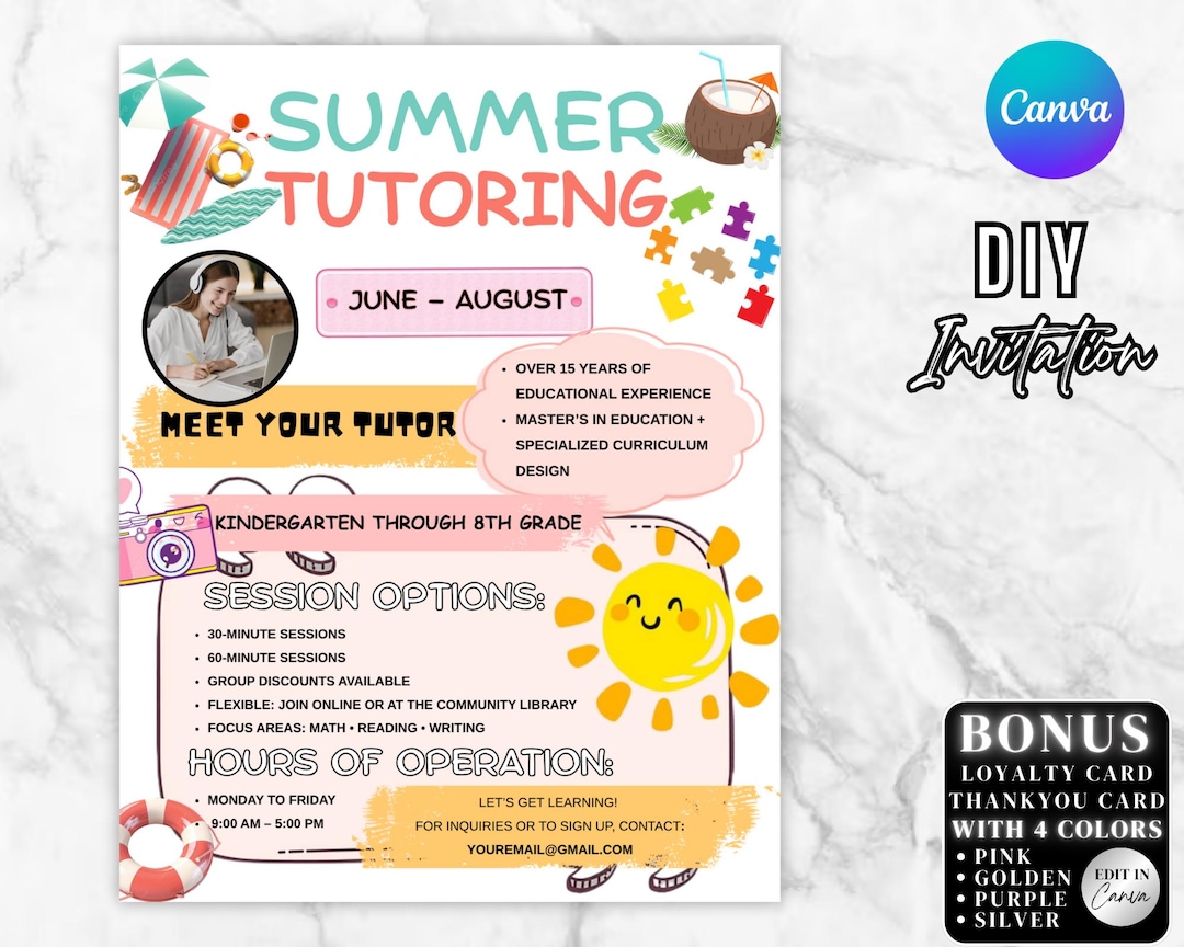 Editable Summer Tutoring Flyer Template: Printable Canva Design (8.5x11 ...