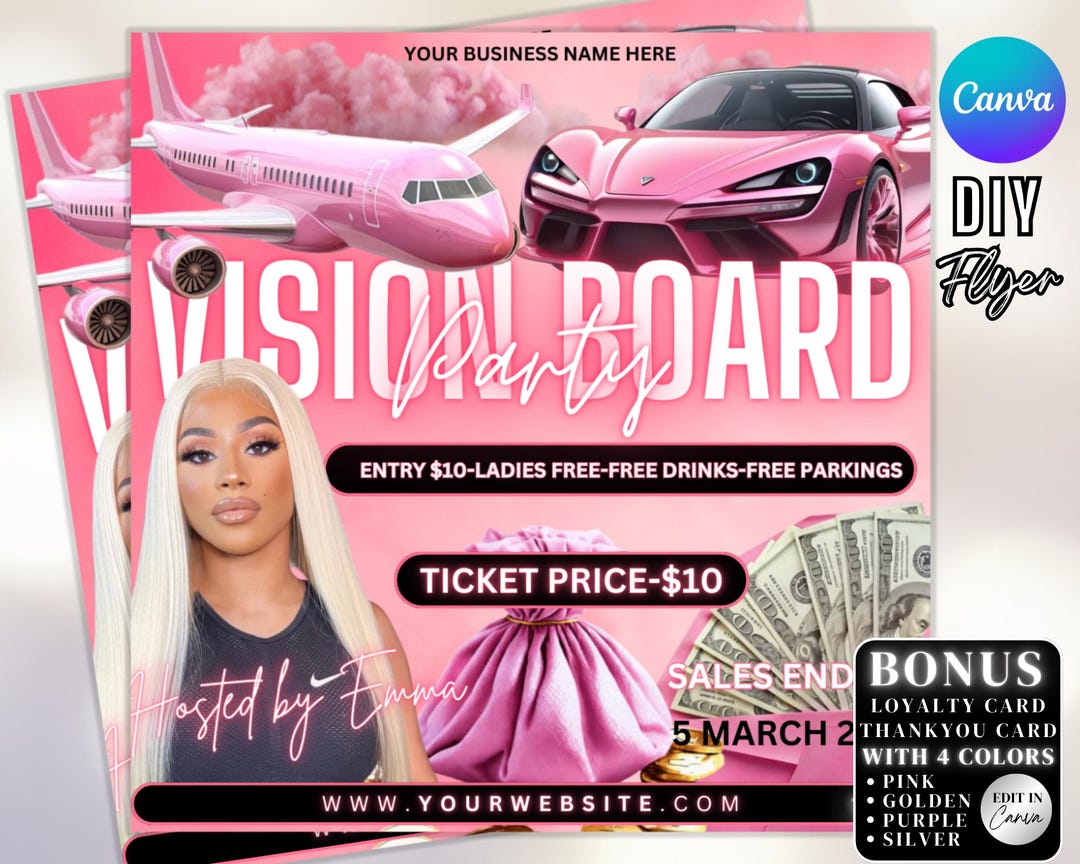 Vision Board Flyer, Vision Board Party Flyer, Manifesting Event Flyer ...