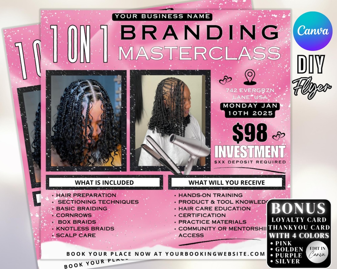 Braids Class Flyer Braiding Masterclass Training Hairstylist Course 1 ...