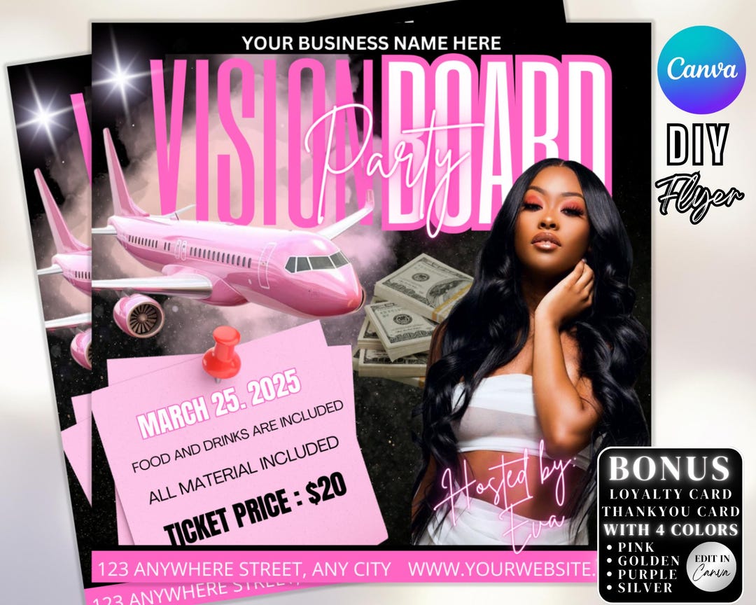 Vision Board Flyer, Vision Board Party Flyer, Manifesting Event Flyer ...