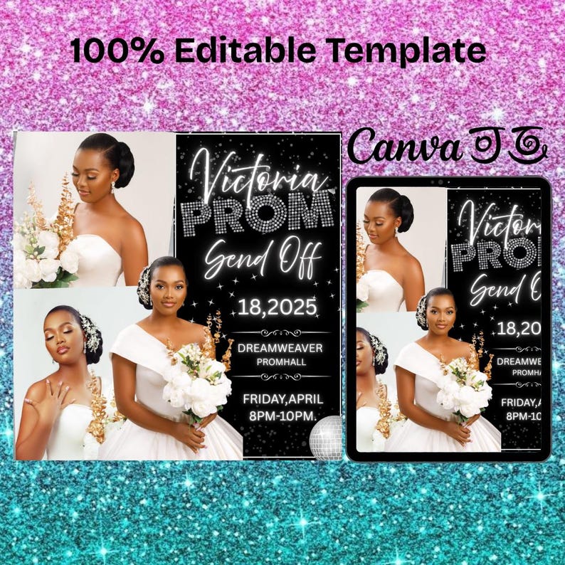 Editable Prom Send off Flyer Template Canva | Black Silver Prom ...