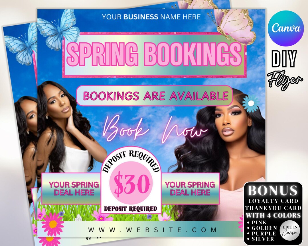 Spring Break Hair Flyer, Spring Booking Flyer, Editable Spring Flyer ...