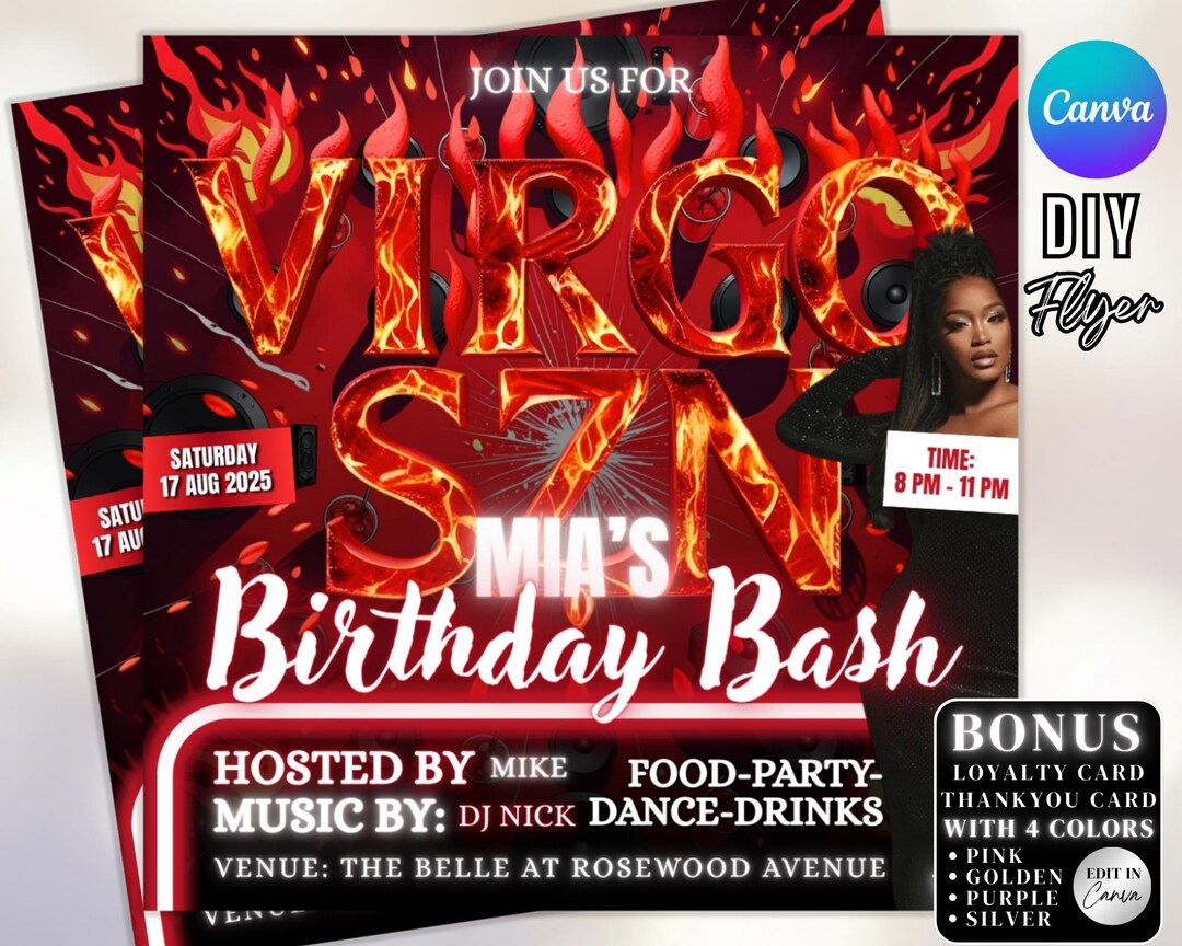 Virgo Birthday Party Flyer: Editable Canva Template (digital Download ...
