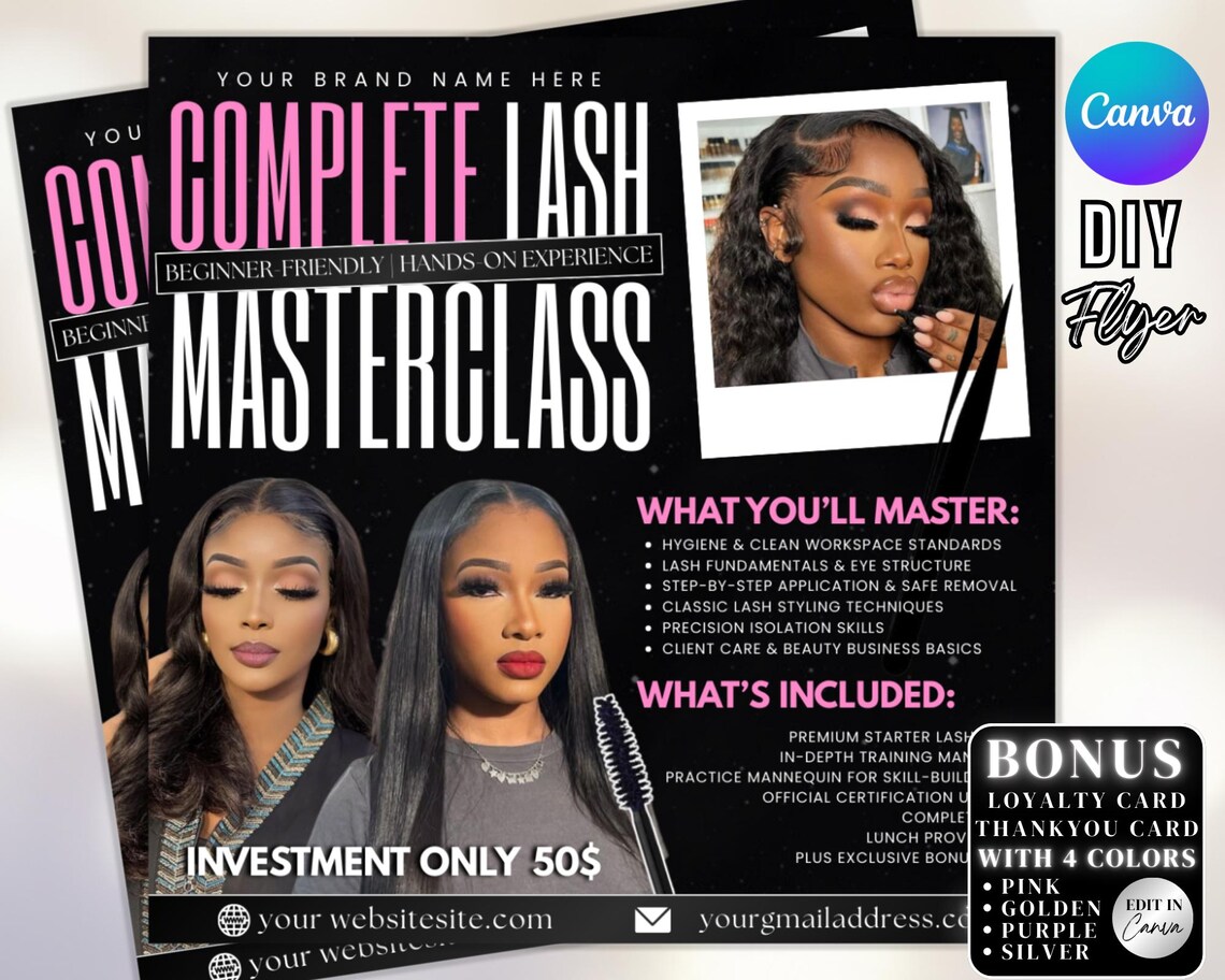 Lash Class Flyer: DIY Lash Tech Course Canva Template - Etsy