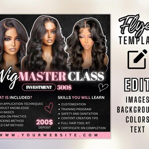 Wig Install Training Flyer Lace Wig Masterclass Training Wig Class Flyer Wig 1 on 1 Class Flyer ...