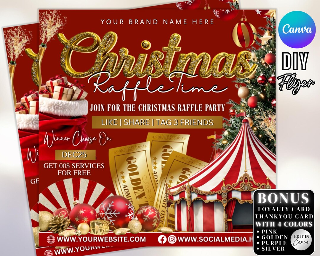 Christmas Raffle Flyer Template, Festive Holiday Giveaway (DIY Canva ...