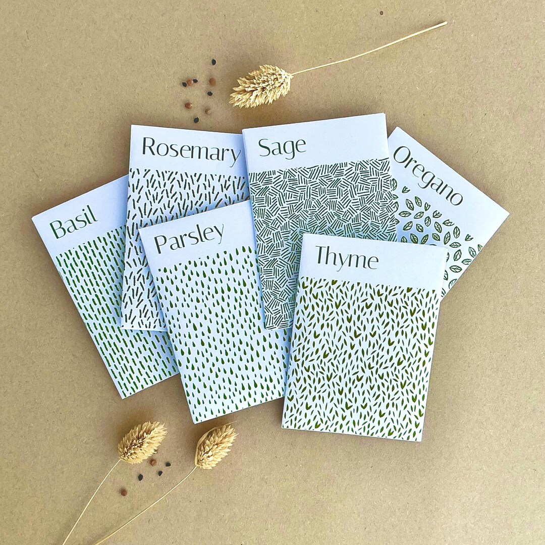 6 Herb Seed Packet Templates - Green and White Herb Seed Envelope ...
