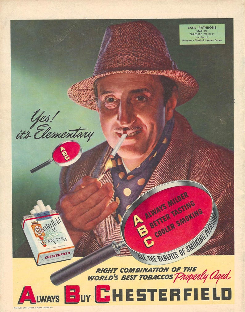 1946 Chesterfield Cigarettes Ad Basil Rathbone Actor Film Star - Etsy