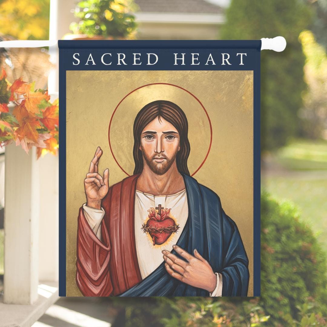 Sacred Heart of Jesus Icon Flag - Catholic Sacred Art Flag - Catholic ...