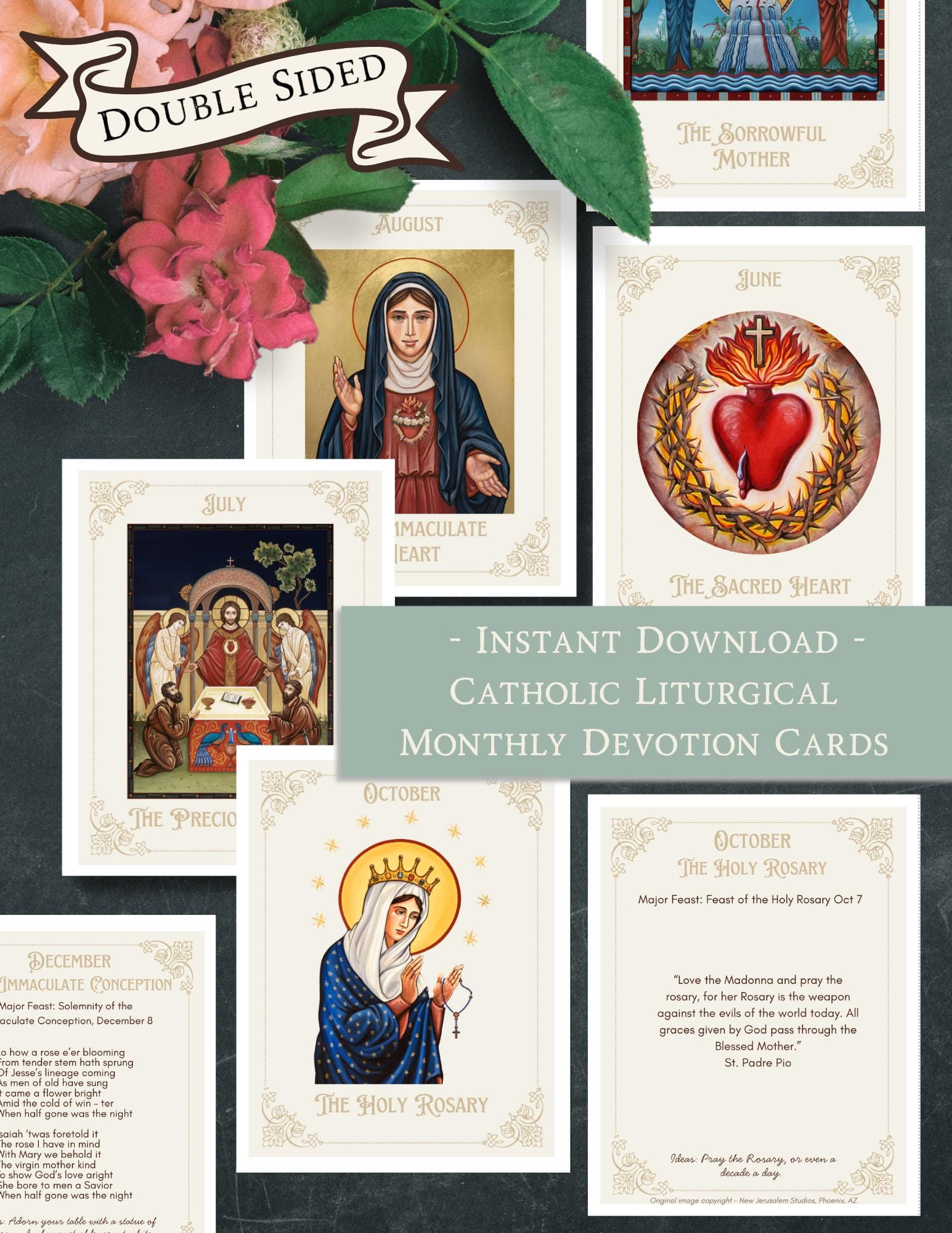 Catholic Devotional Prayer Cards - Printable 2-sided Monthly Liturgical ...