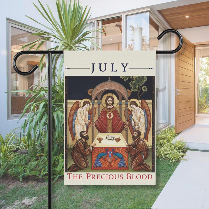 Precious Blood of Jesus Garden Flag - Catholic House Flag for July ...