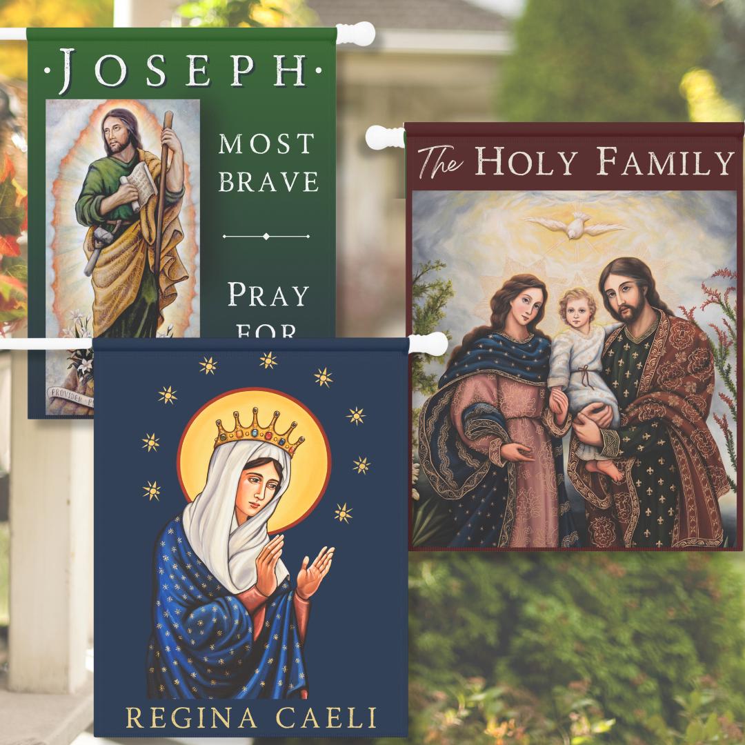 Traditional Catholic Home + Garden Flag Bundle - Holy Family, St Joseph ...