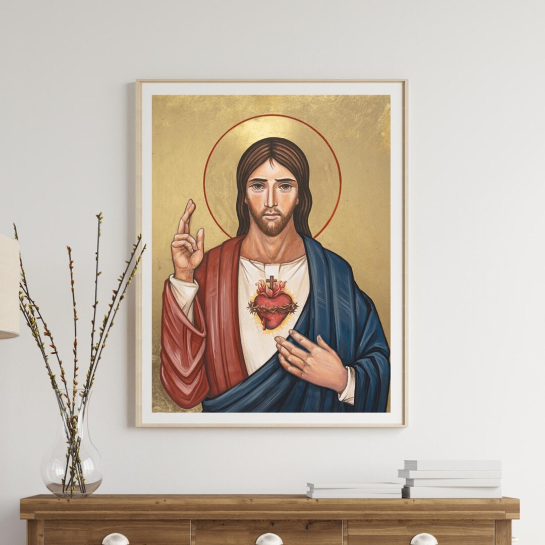Sacred Heart of Jesus Sacred Art Icon Print on Archival Paper ...