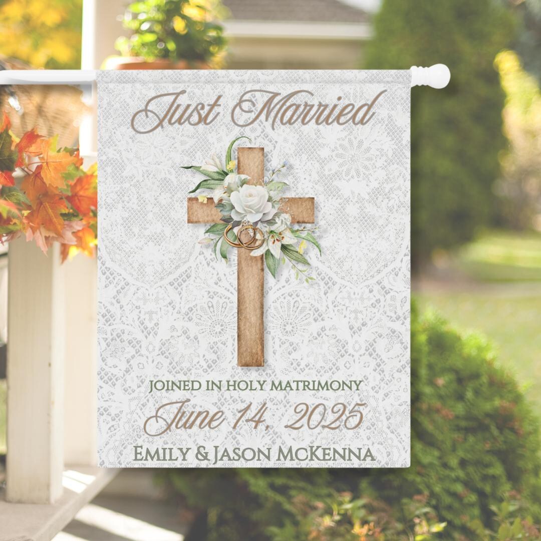 Just Married Flag - Personalized Christian Wedding Flag With Antique ...