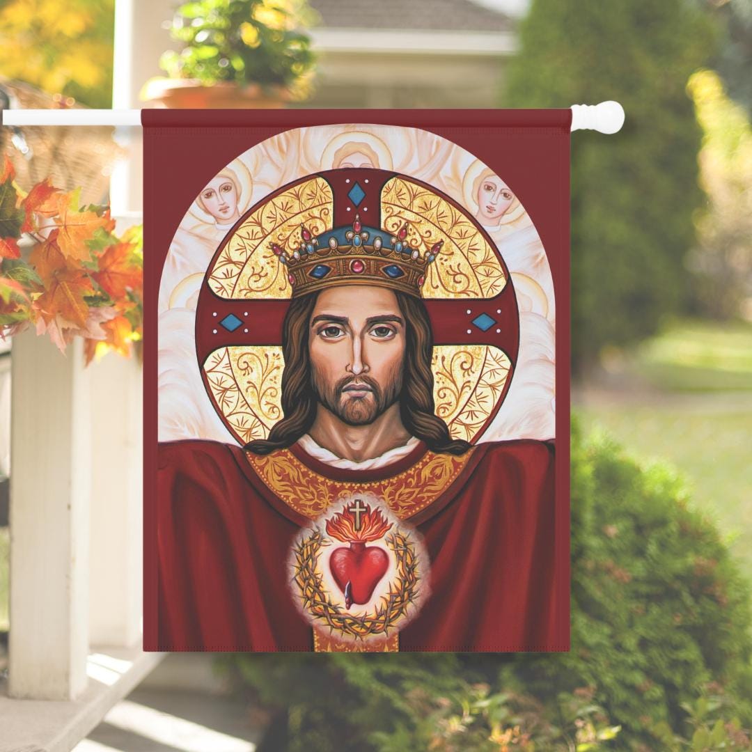 Sacred Heart of Jesus Catholic House Flag - Catholic Sacred Art Banner ...
