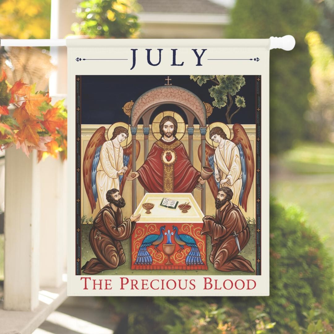 Precious Blood of Jesus Garden Flag - Catholic House Flag for July ...