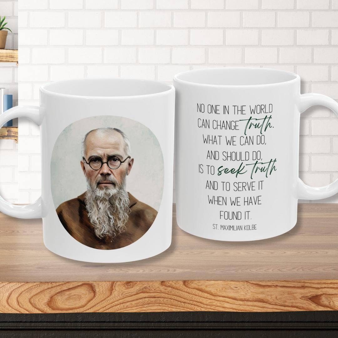 St Maximilian Kolbe Coffee Mug With Truth Quote - Catholic Saints Coffee Cup - Traditional ...